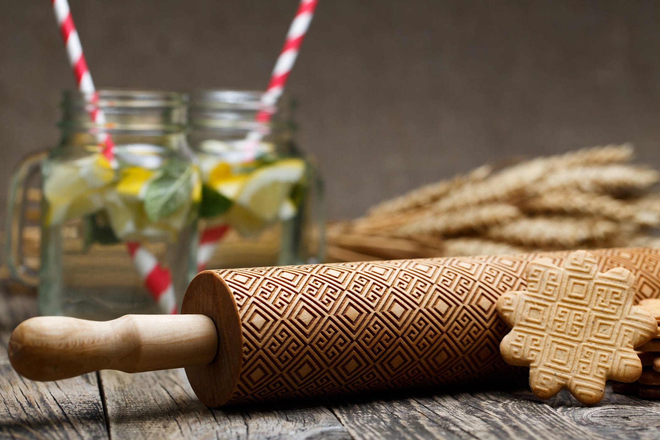 Gingerbread Rolling Pin Engraved Rolling Greek Patter - Etsy