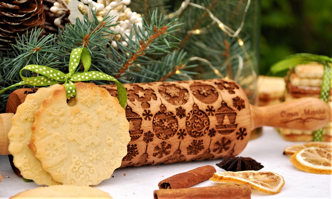 Christmas Embossed Rolling Pin Textured Roller Christmas Cookies Xmas ...