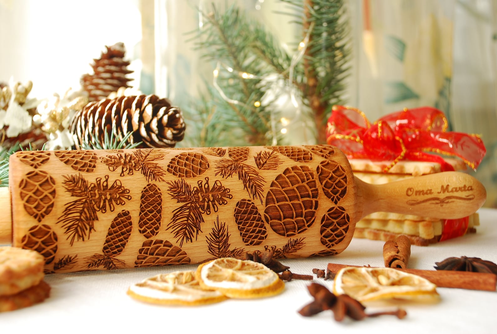 Cedar Cones Embossed Rolling Pin Pine Cone Engraved Rolling - Etsy