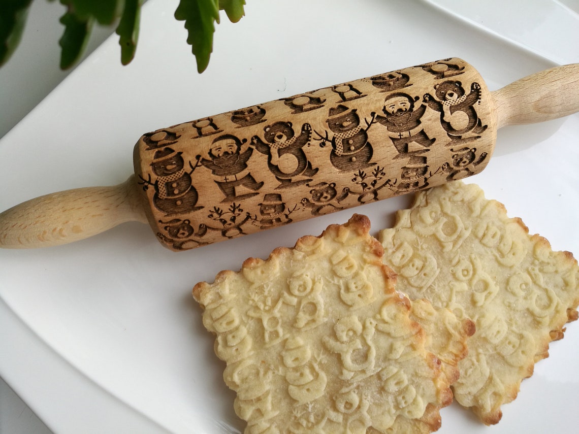 Snowman Engraved Rolling Pin Santa Embossed Rolling Pin Christmas ...