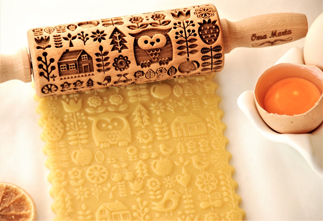 Scandinavian Engraved Embossed Rolling Pin Owl Springerle Gingerbread ...
