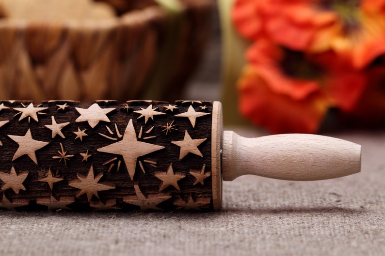 Stars German Embossed Rolling Engraved Rolling Pin Carved - Etsy
