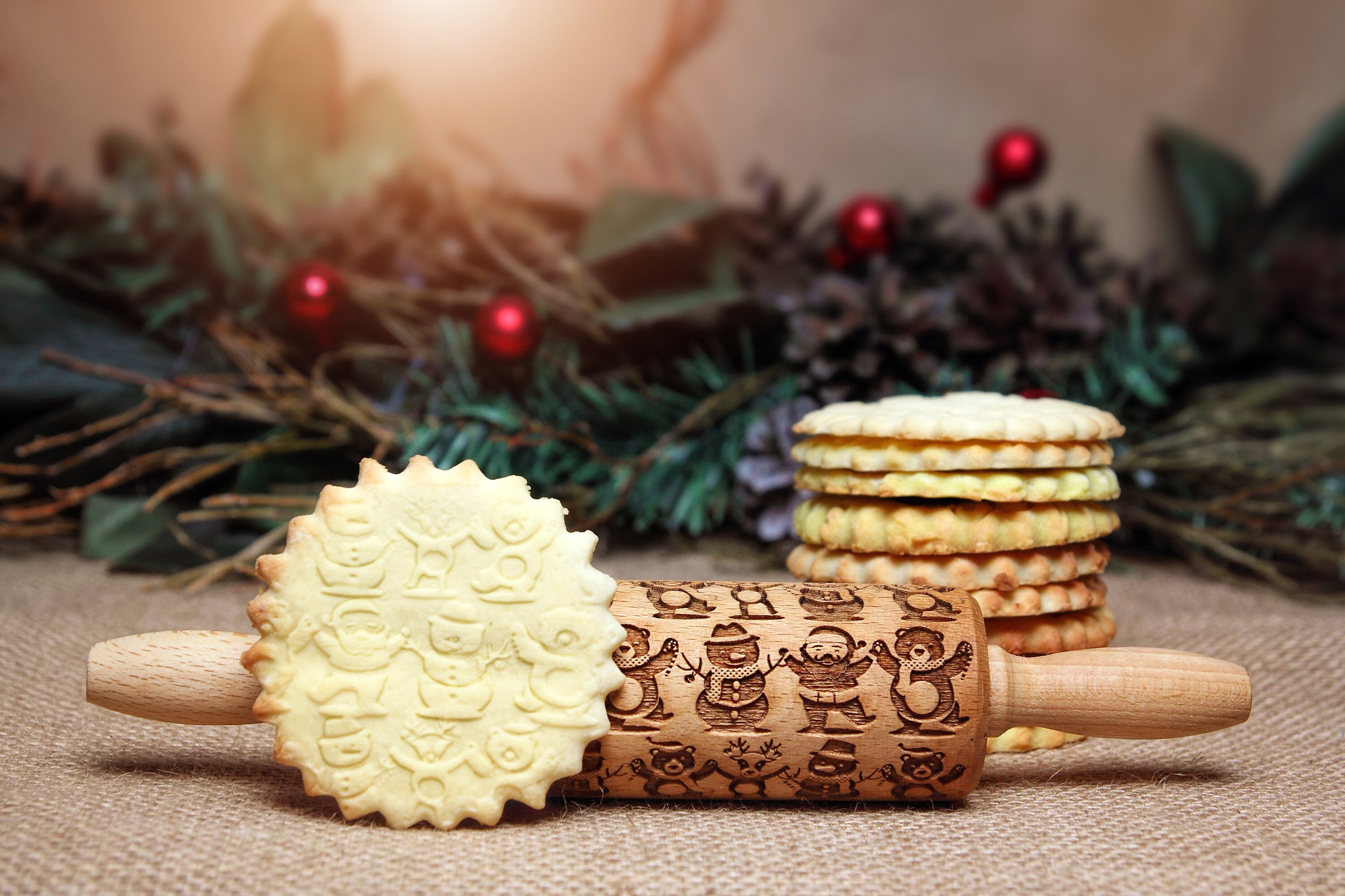 Snowman Engraved Rolling Pin Santa Embossed Rolling Pin Christmas ...