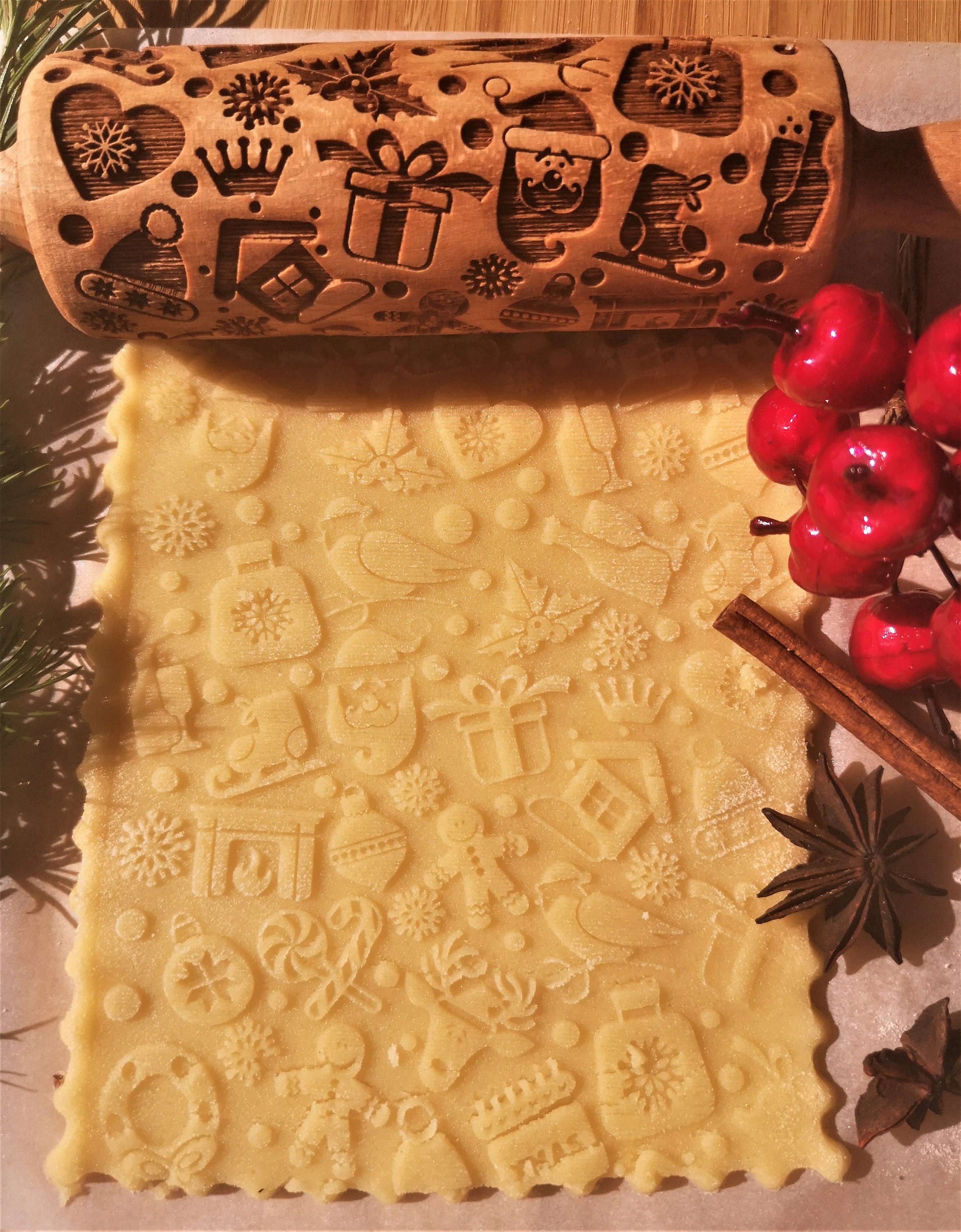 Christmas Embossed Rolling Pin Textured Rolling Pins Christmas Cookies ...