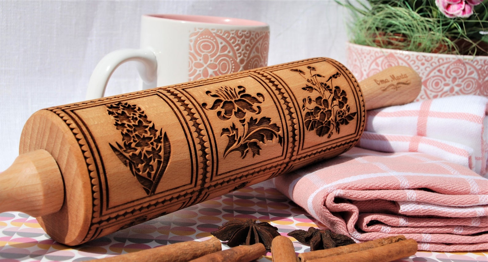 Springerle Rolling Pin Embossed Rolling Pin Mothers Day Gift - Etsy