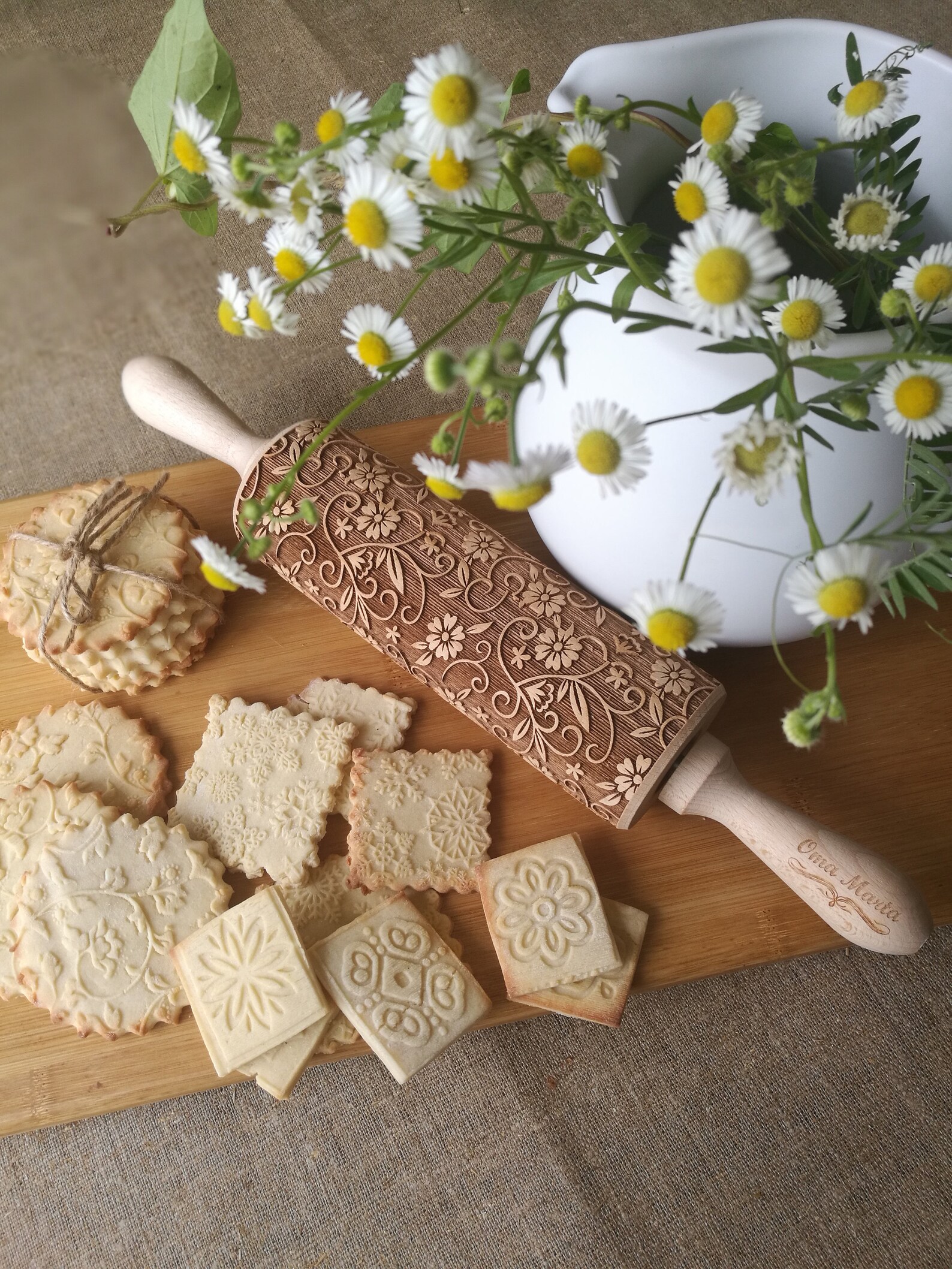 Embossed Rolling Pin Flowers Engraved Rolling Pins Embosser Cookie ...