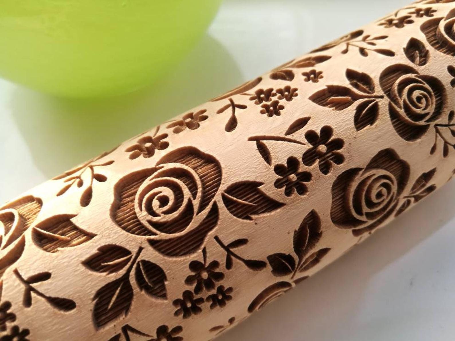 Rose Cookie Stamp Embossed Roses Mini Embossed Rolling Pin - Etsy