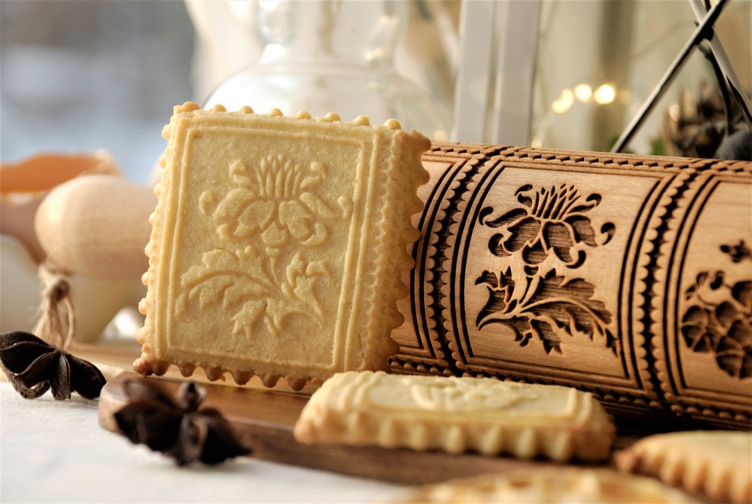 Floral Cookie Cutter Embossed Rolling Pin Patterned Springerle Cookie ...