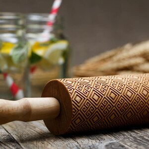 Gingerbread Rolling Pin Engraved Rolling Greek Patter, Embossed Dough ...