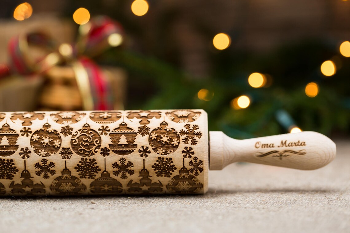 Christmas Embossed Rolling Pin Textured Roller Christmas Cookies Xmas ...