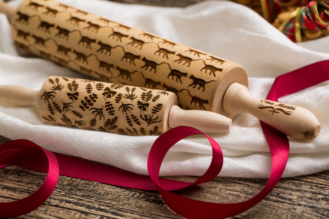 Big + Mini Set Embossed Rolling Pin Springerle Rolling Pin Recipe ...