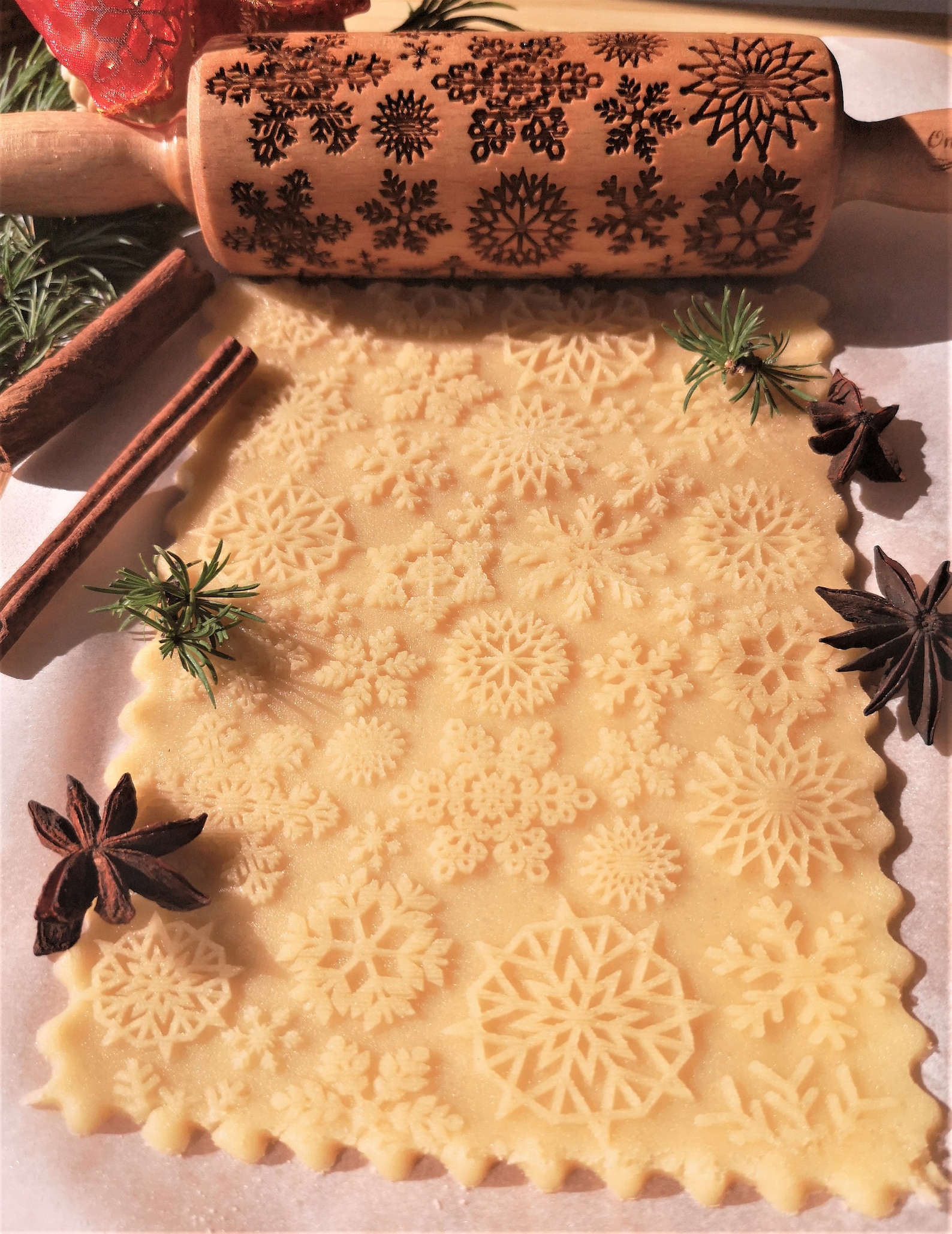 Snowflakes Embossed Rolling Pin Christmas Carved Rolling Pin - Etsy