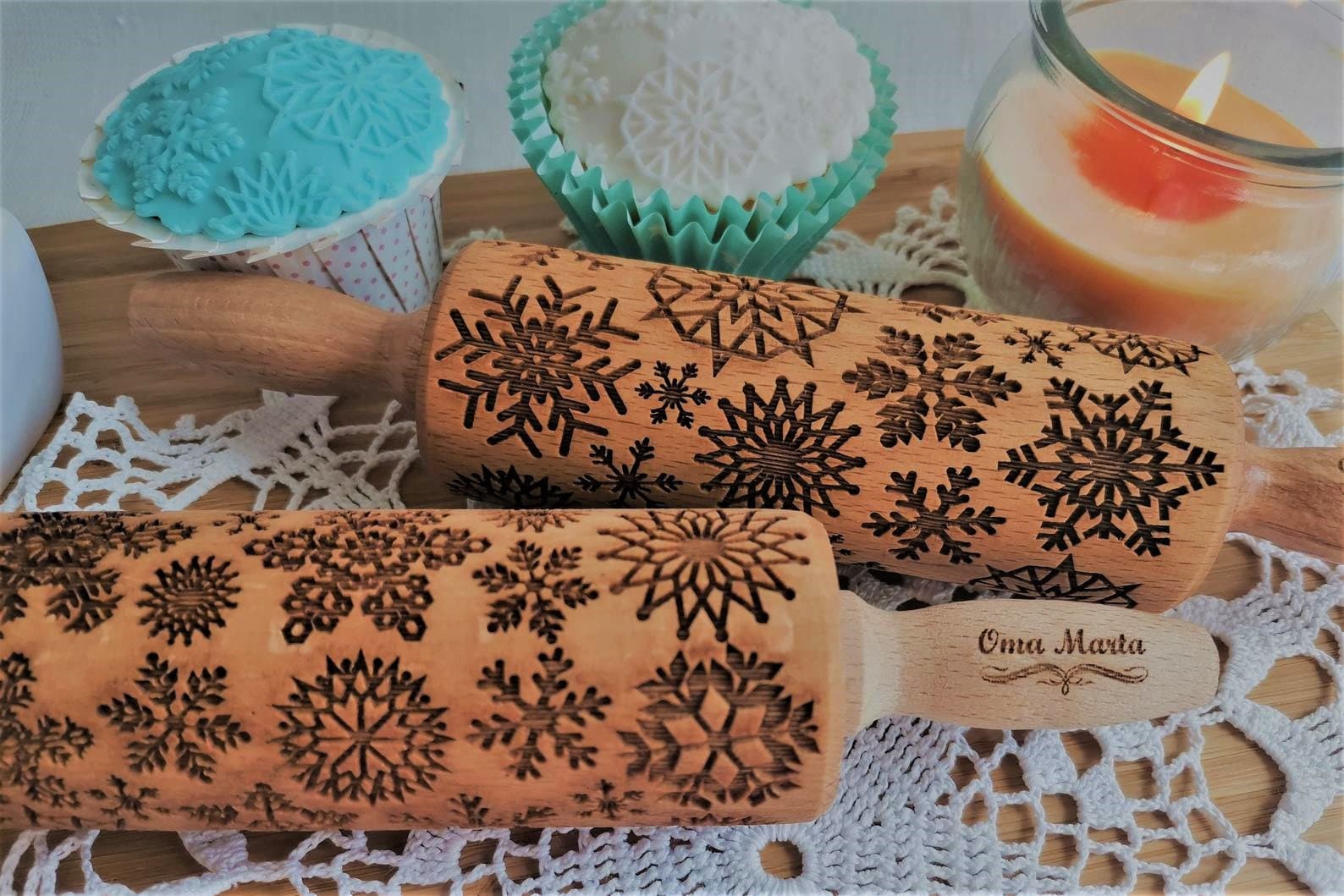 2 MINI Any Rolling Pins Set Snowflakes Carved Rolling Pins - Etsy
