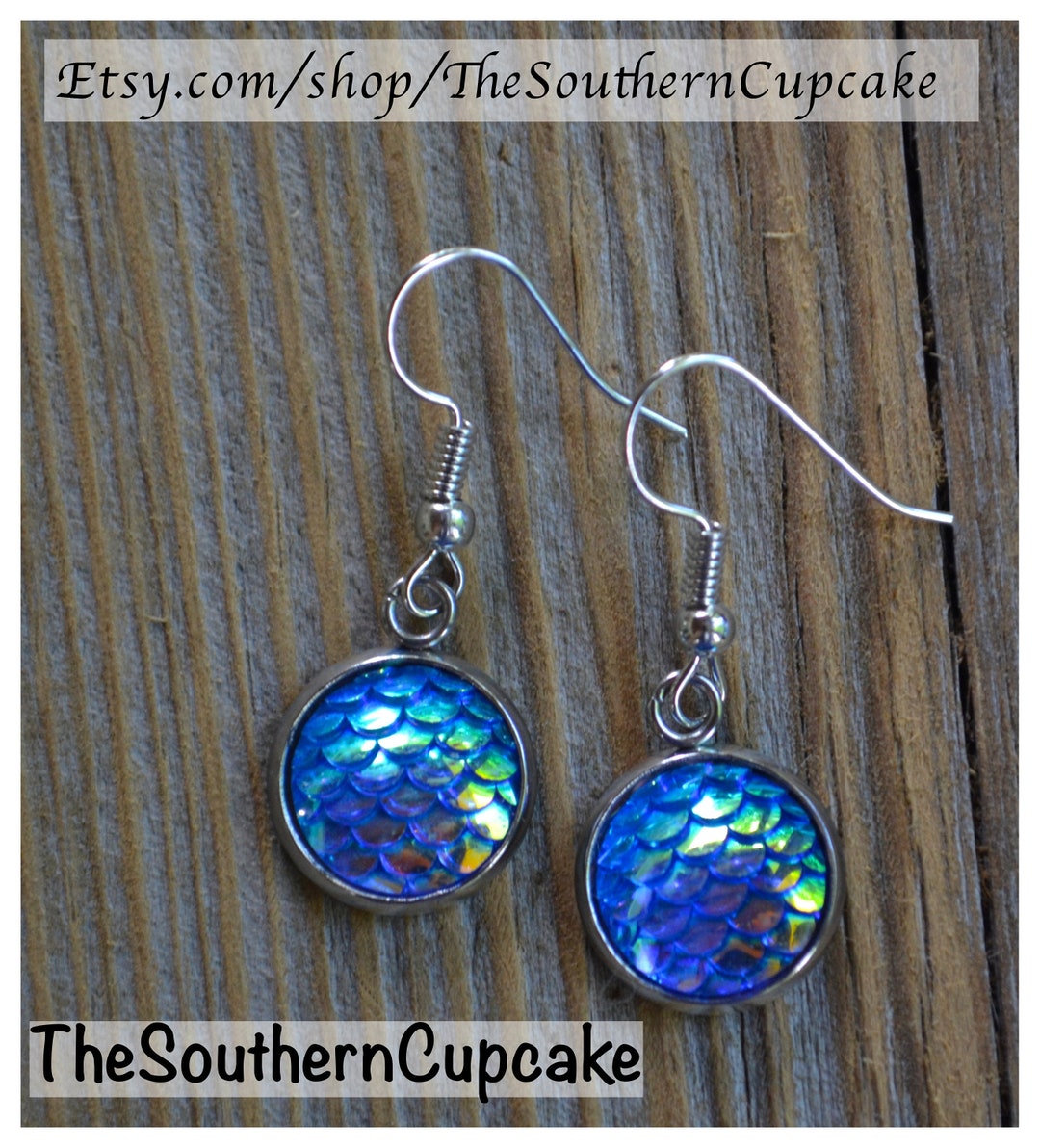 Light Blue Fish or Mermaid Scale Earring, Ocean, Water, Fishing, Summer ...