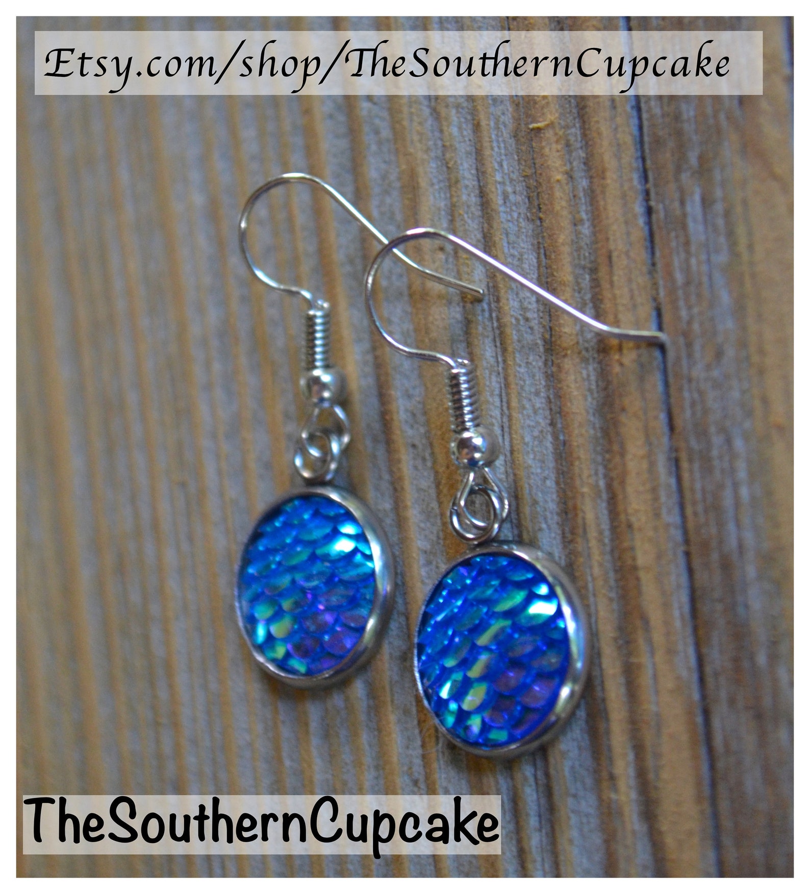 Light Blue Fish or Mermaid Scale Earring, Ocean, Water, Fishing, Summer ...