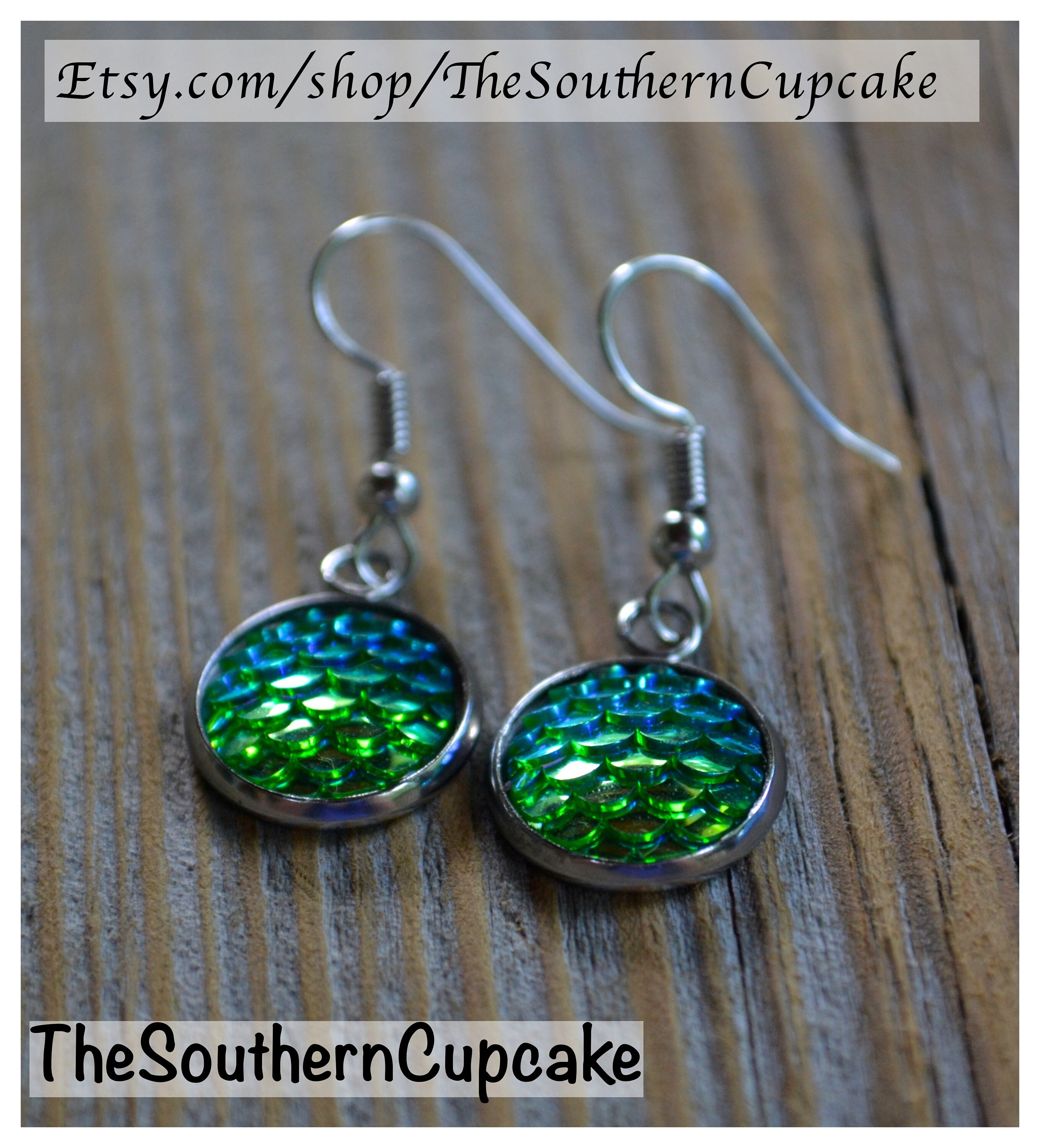 Green Fish or Mermaid Scale Earring, Sea, Ocean, Water, Fishing, Summer ...