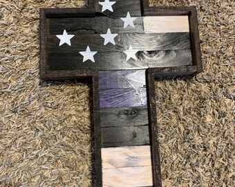 Thin Blue Line Cross Sign - Etsy