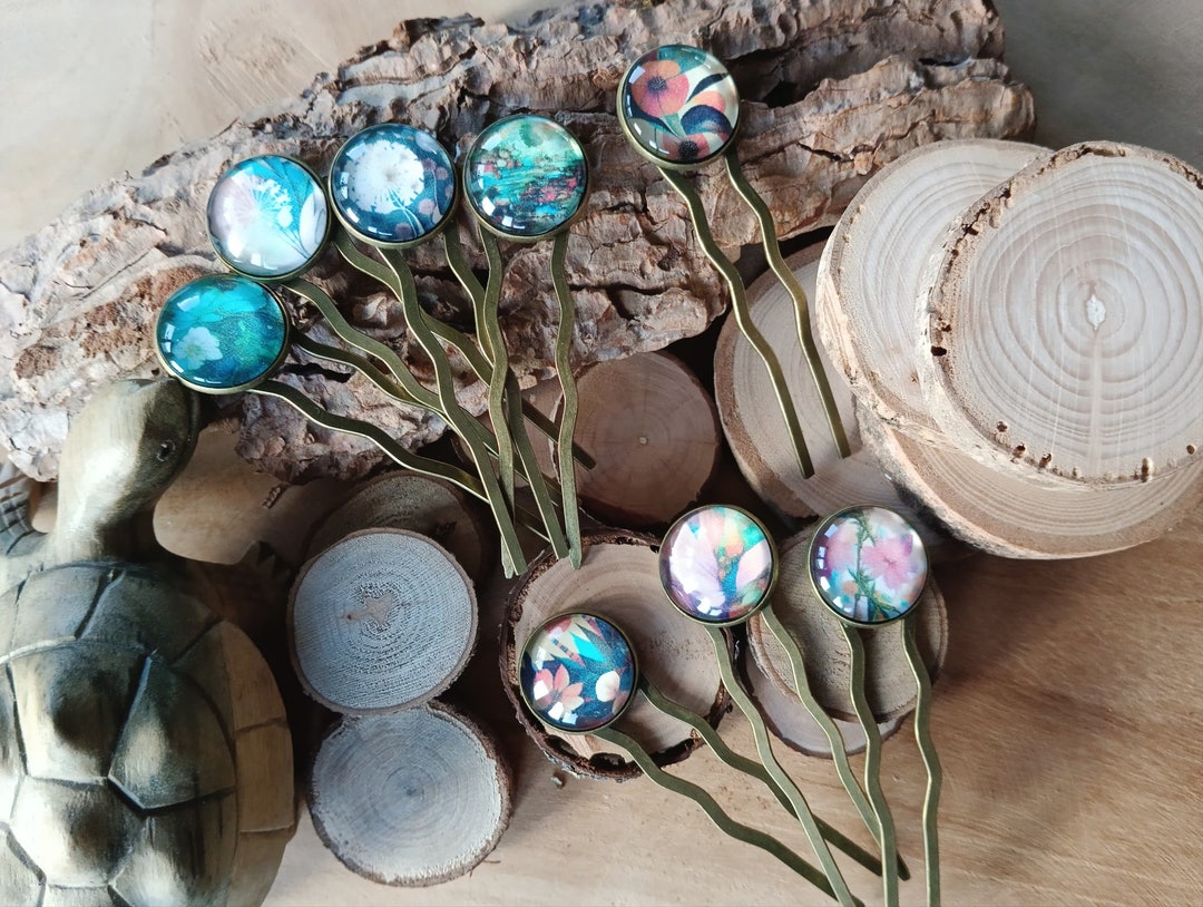 Original Design Cabochon Bun Stick Pin, 2cm Glass Cabochon, Abstract or ...