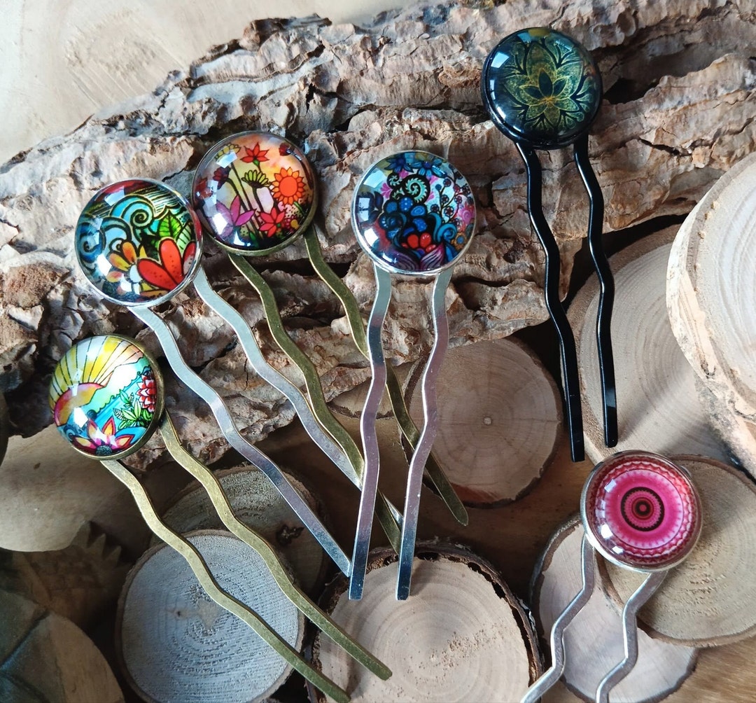 Original Design Cabochon Bun Stick Pin 2cm Glass Cabochon - Etsy