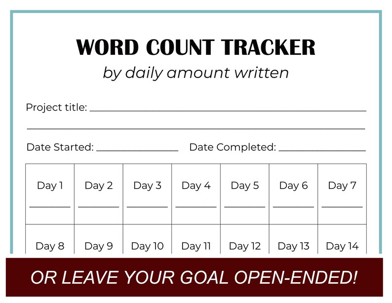 Printable 30 Day Word Count Tracker Bundle | Nanowrimo | Author Tools ...