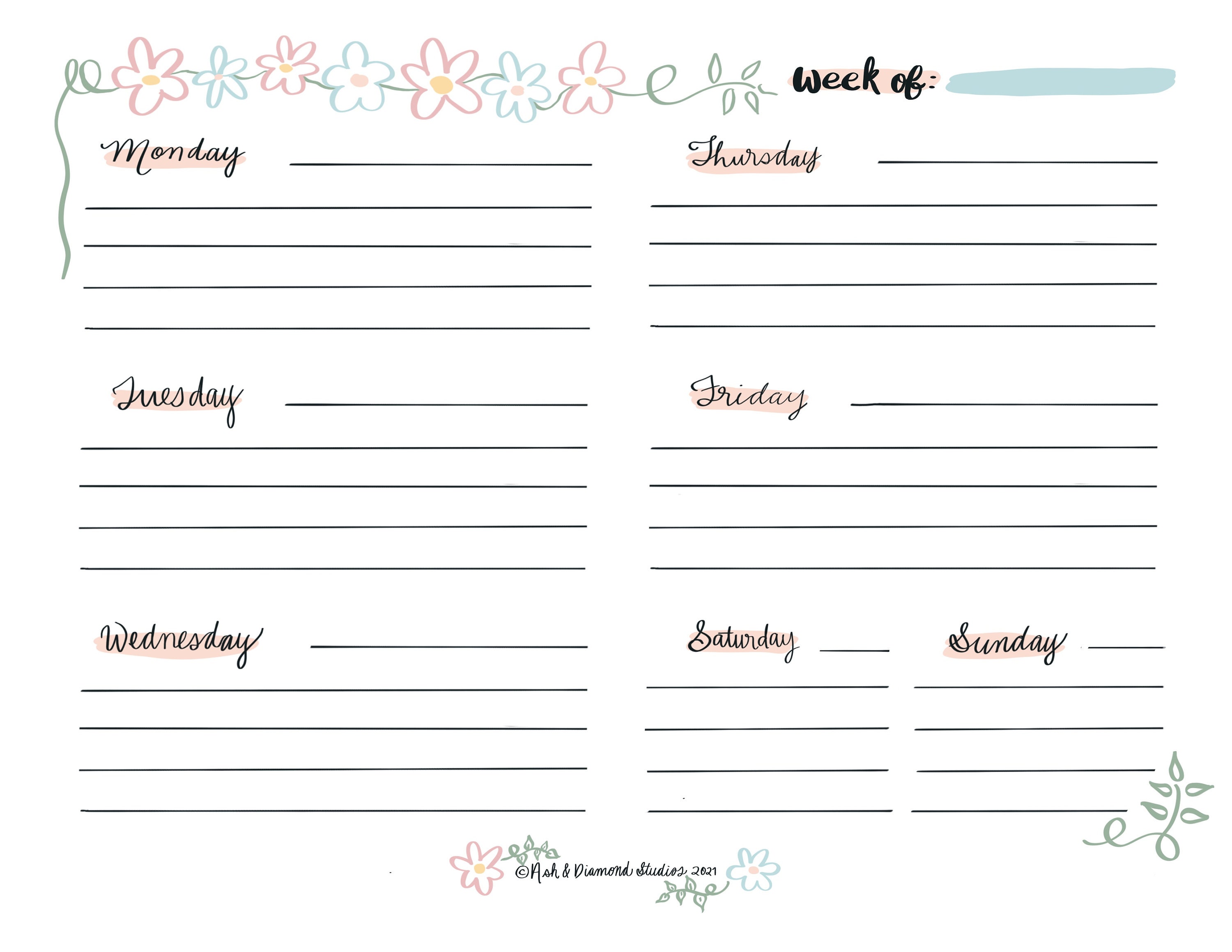 Weekly Calendar Planner Insert Printable - Etsy