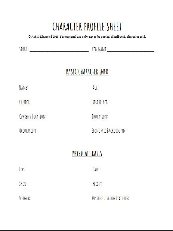 Character Profile 4-Page Planner Printable Binder Insert for | Etsy