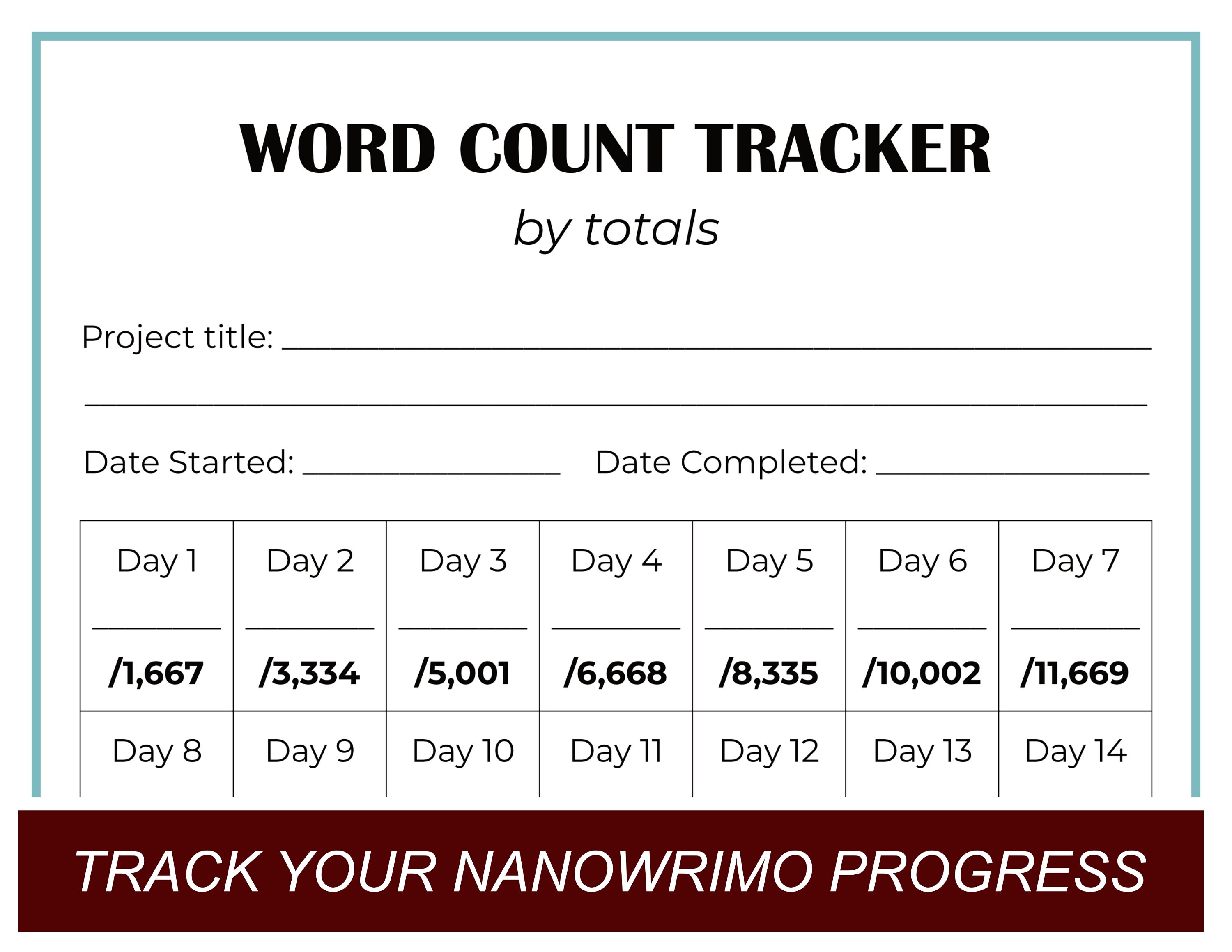 Printable 30 Day Word Count Tracker Bundle | Nanowrimo | Author Tools ...