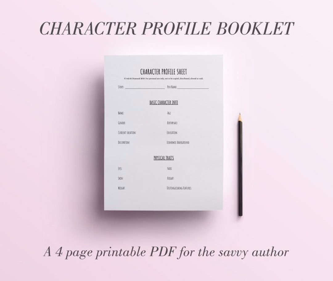 Character Profile 4-page Planner Printable Binder Insert for Authors ...