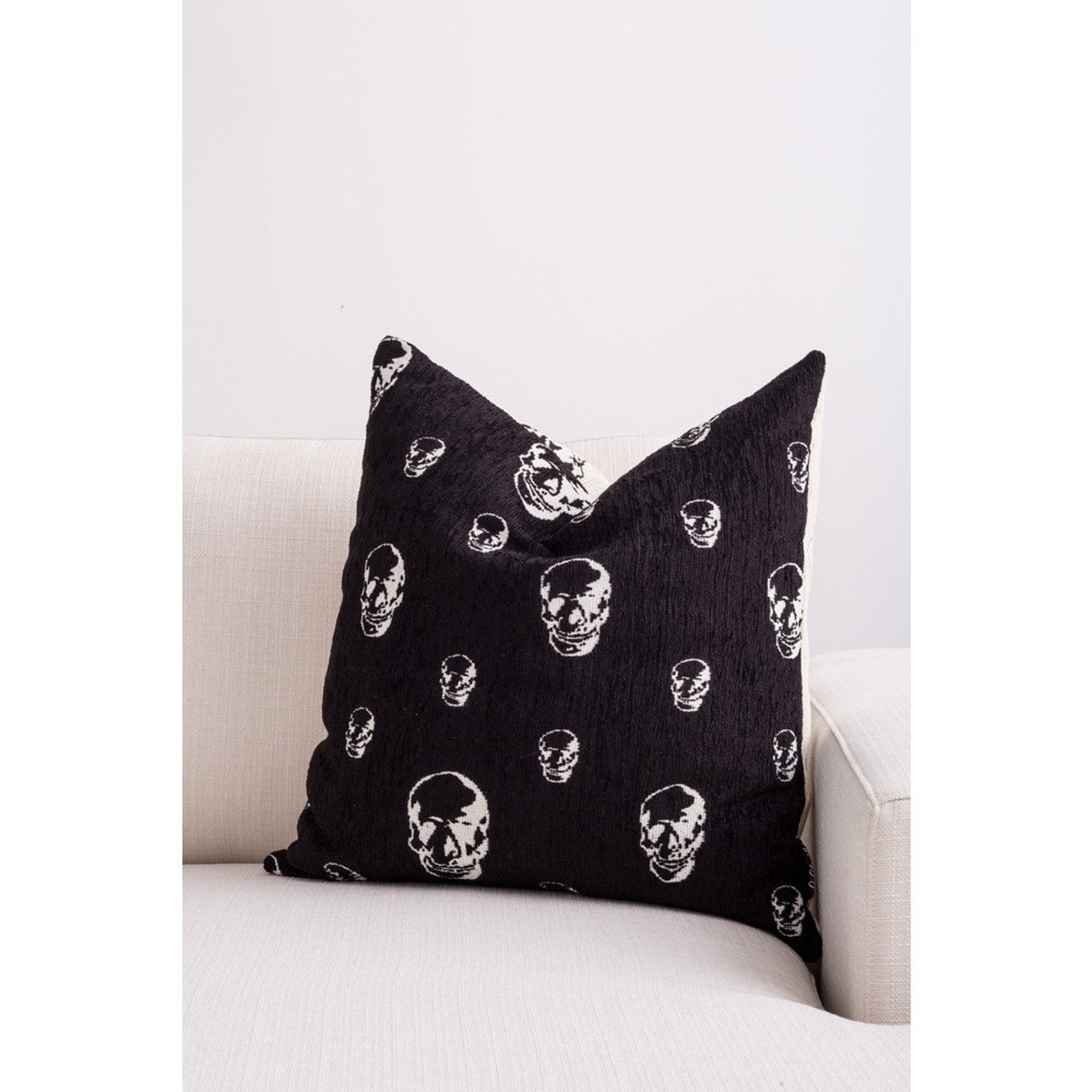 Black and White Skulls Fully Washable Complete Pillow Designed by Jo ...