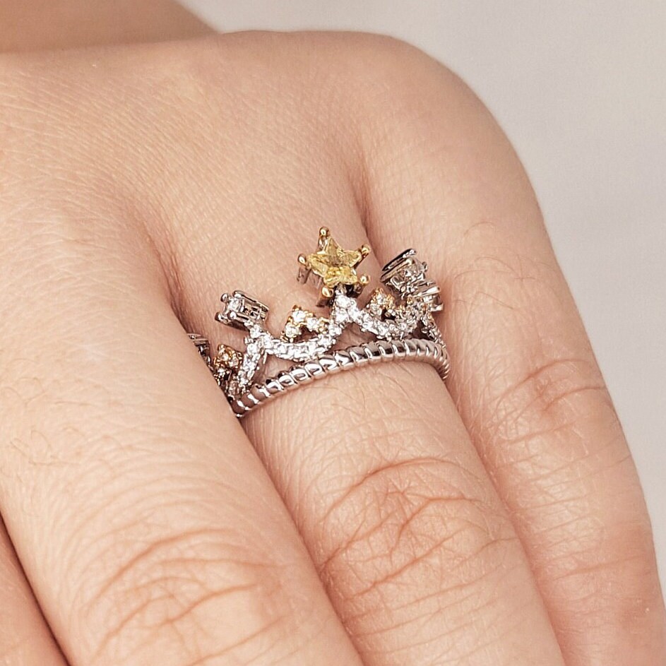 Cubic Zirconia Princess Crown Ring Tiara Ring Crown Ring - Etsy