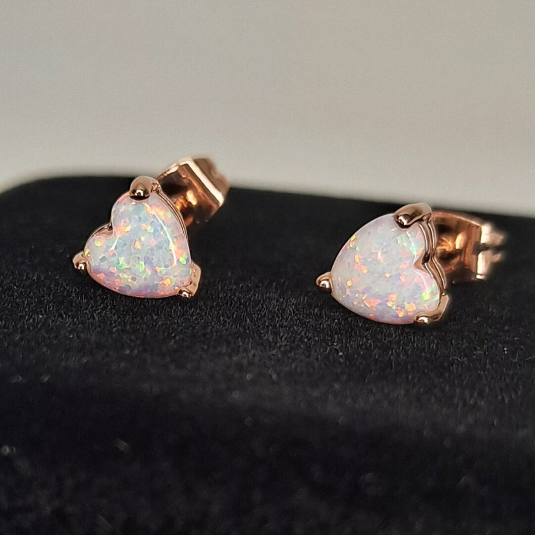 Minimalist Mini Opal Heart Earrings, Dainty Heart Opal Earrings ...