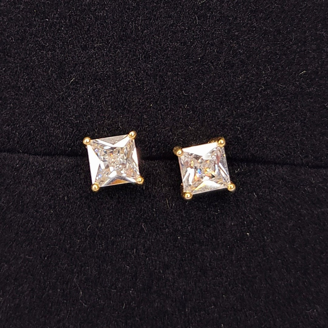 Brilliant .75ct Princess Cut CZ Diamond Stud Earrings - Etsy