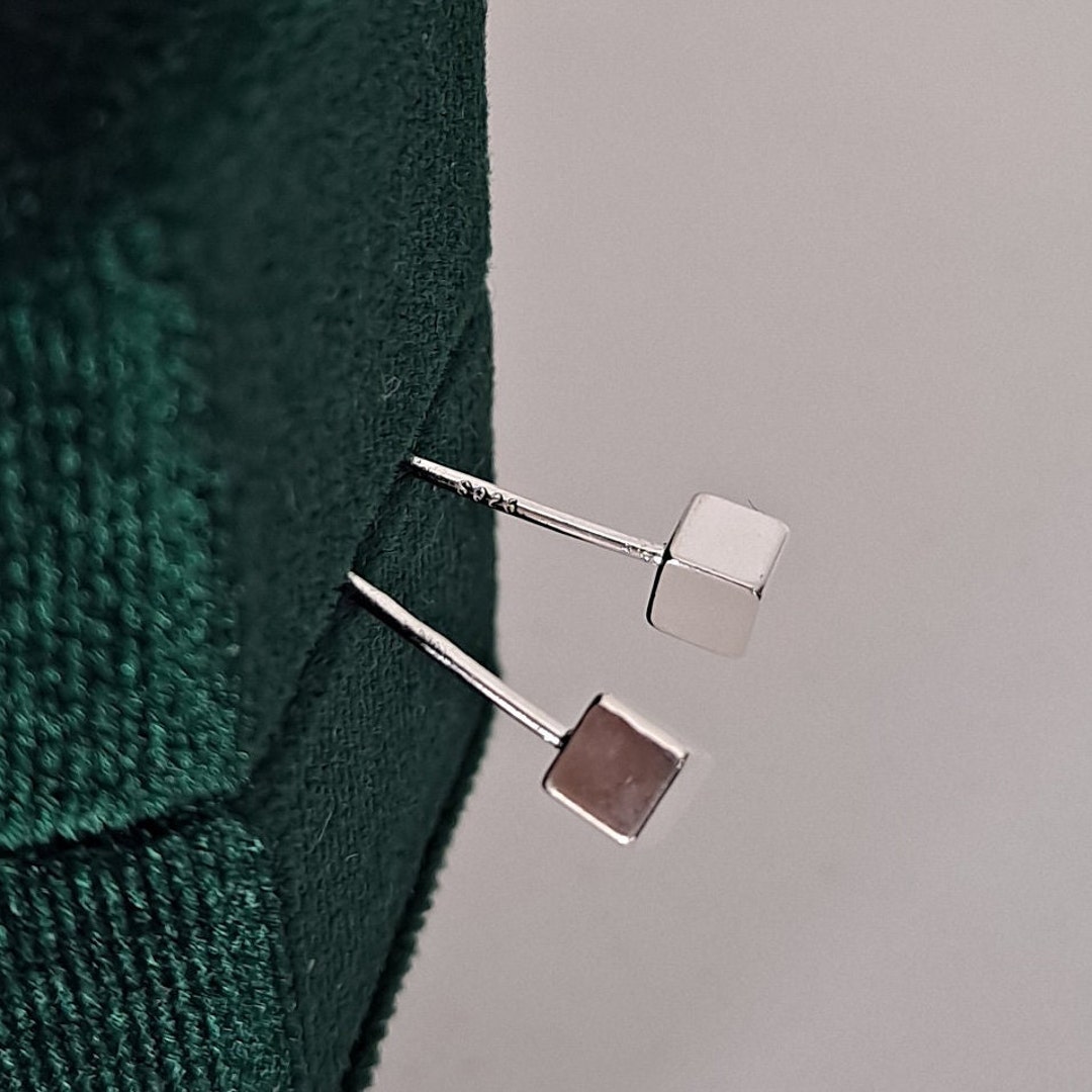 Mini Silver Cube Stud Earrings, Silver Cube Earrings, Dainty Cube Studs ...