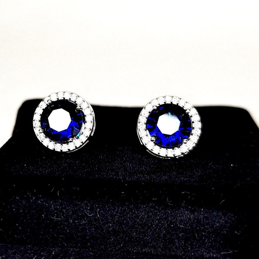2 Carat Radiant Royal Blue Sapphire* Halo Earrings, Sapphire Stud ...