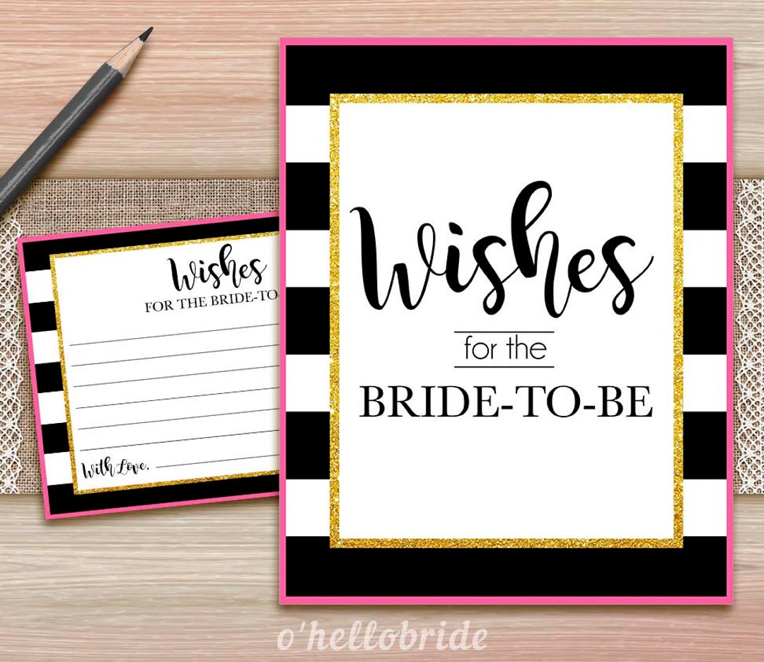 Wishes for the Bride to Be Printable Black White Pink Gold Bridal ...