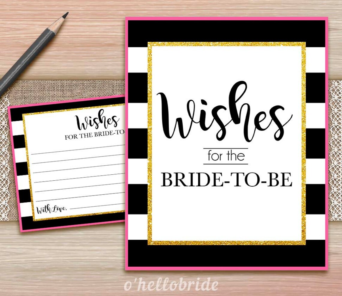 Wishes for the Bride to Be Printable Black White Pink Gold - Etsy