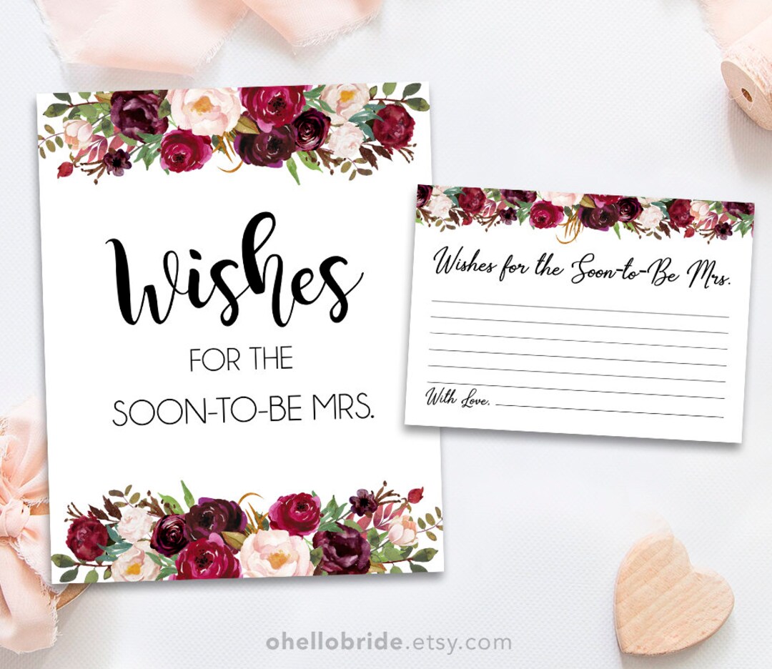 Wishes for the Bride to Be Printable Burgundy Bridal Shower Signs Red ...
