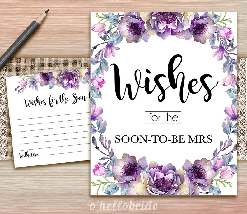 Wishes for the Bride to Be Printable Purple Floral Bridal | Etsy