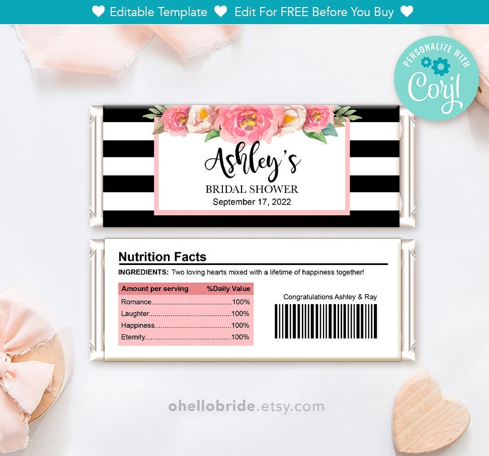 Envoltura de chocolate editable para Peony Bridal Shower - Etsy México