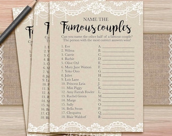 Famous couples game | Etsy