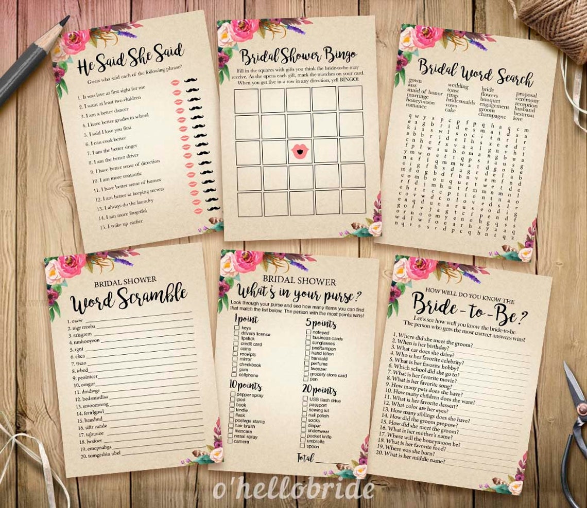 Printable Bridal Shower Games Package Printable Boho Bridal - Etsy