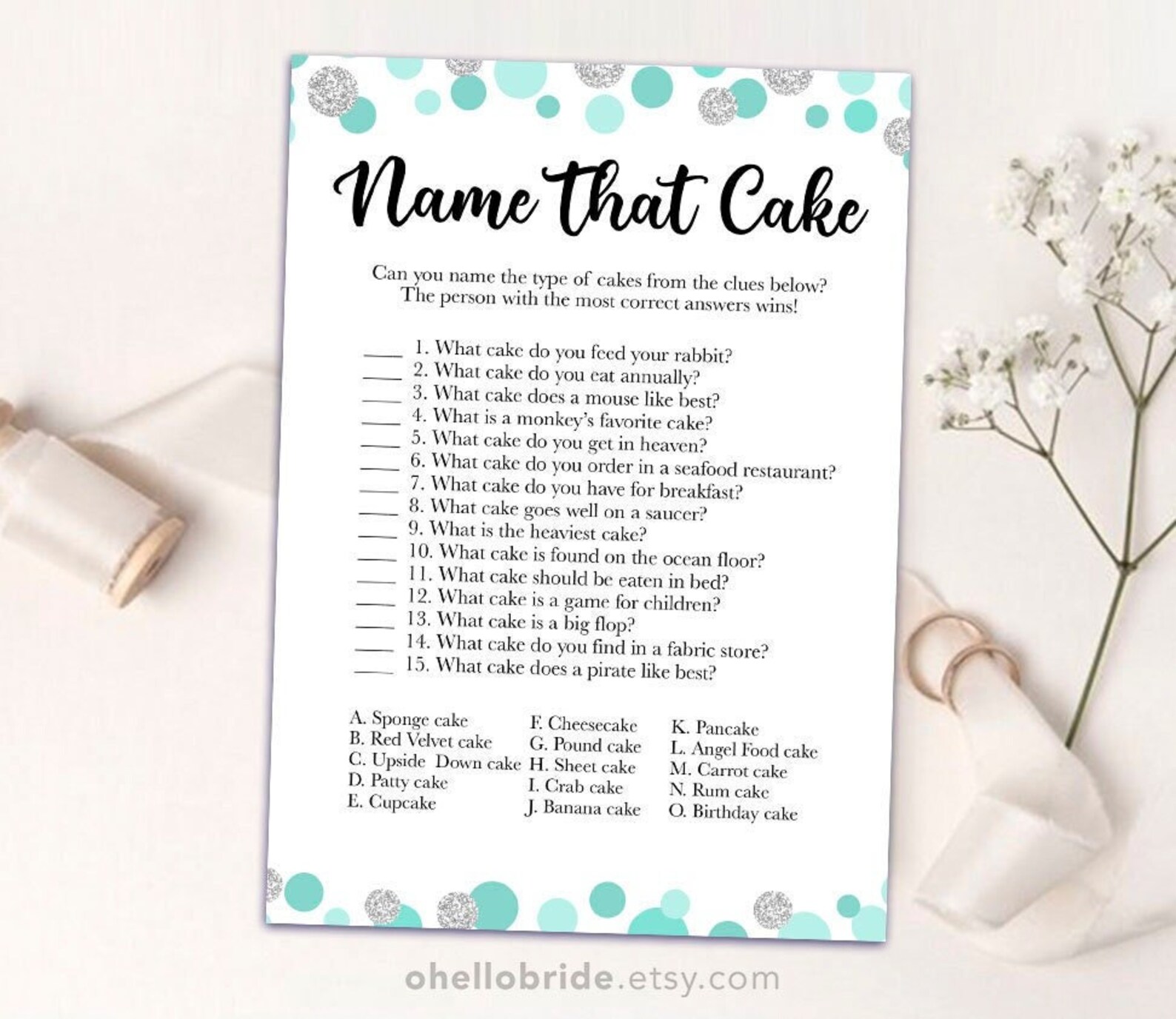 Name That Cake Game Guess the Cake Printable Mint Bridal - Etsy