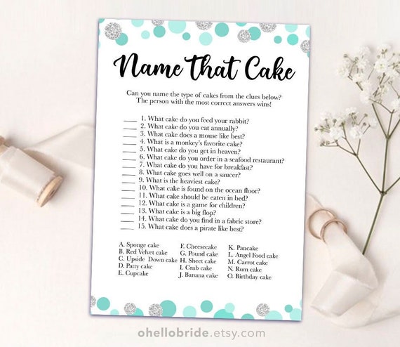 Name That Cake Game Guess the Cake Printable Mint Bridal - Etsy UK