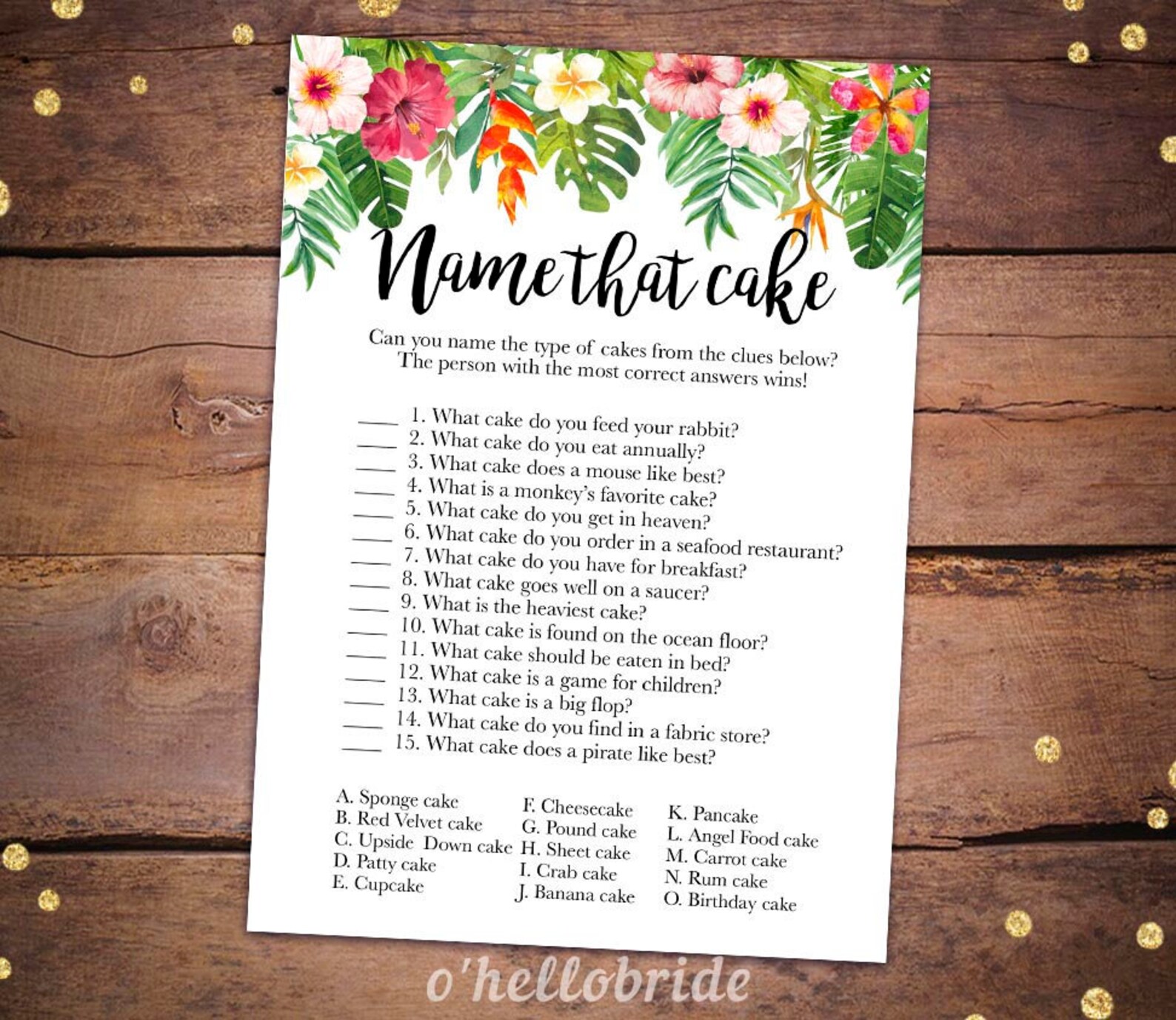 Printable Bridal Shower Games Name that Cake Game | Etsy