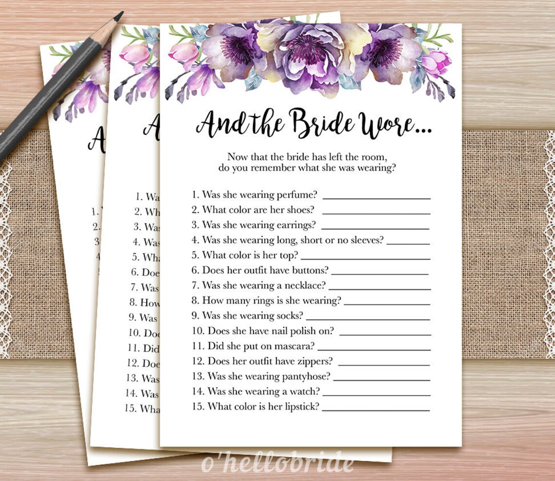 And The Bride Wore Game Printable Purple Floral Bridal | Etsy
