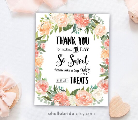 Candy Buffet Sign Candy Table Sign Treats Sign Peach Floral - Etsy