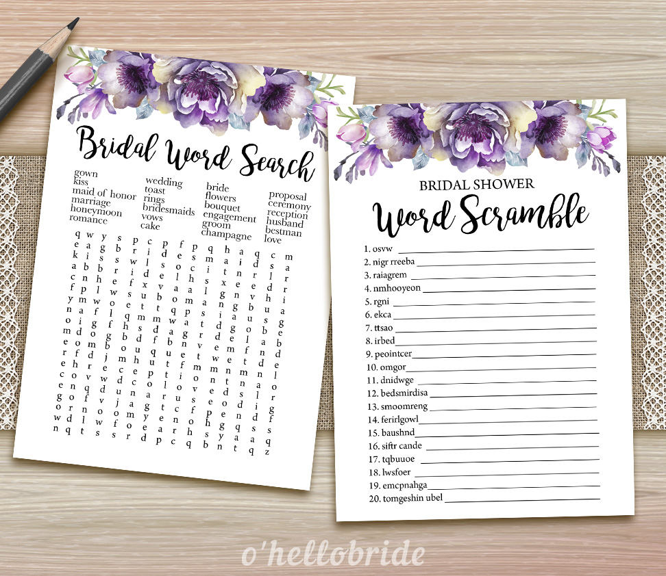 Purple Floral Bridal Shower Games Package Printable Purple | Etsy