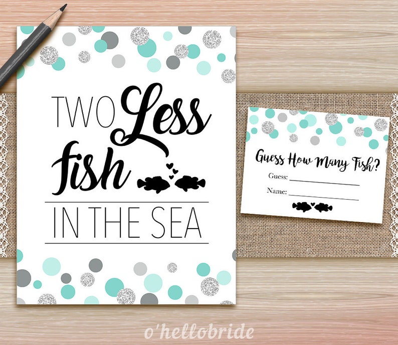 Two Less Fish in the Sea Sign Printable Mint Bridal Shower | Etsy