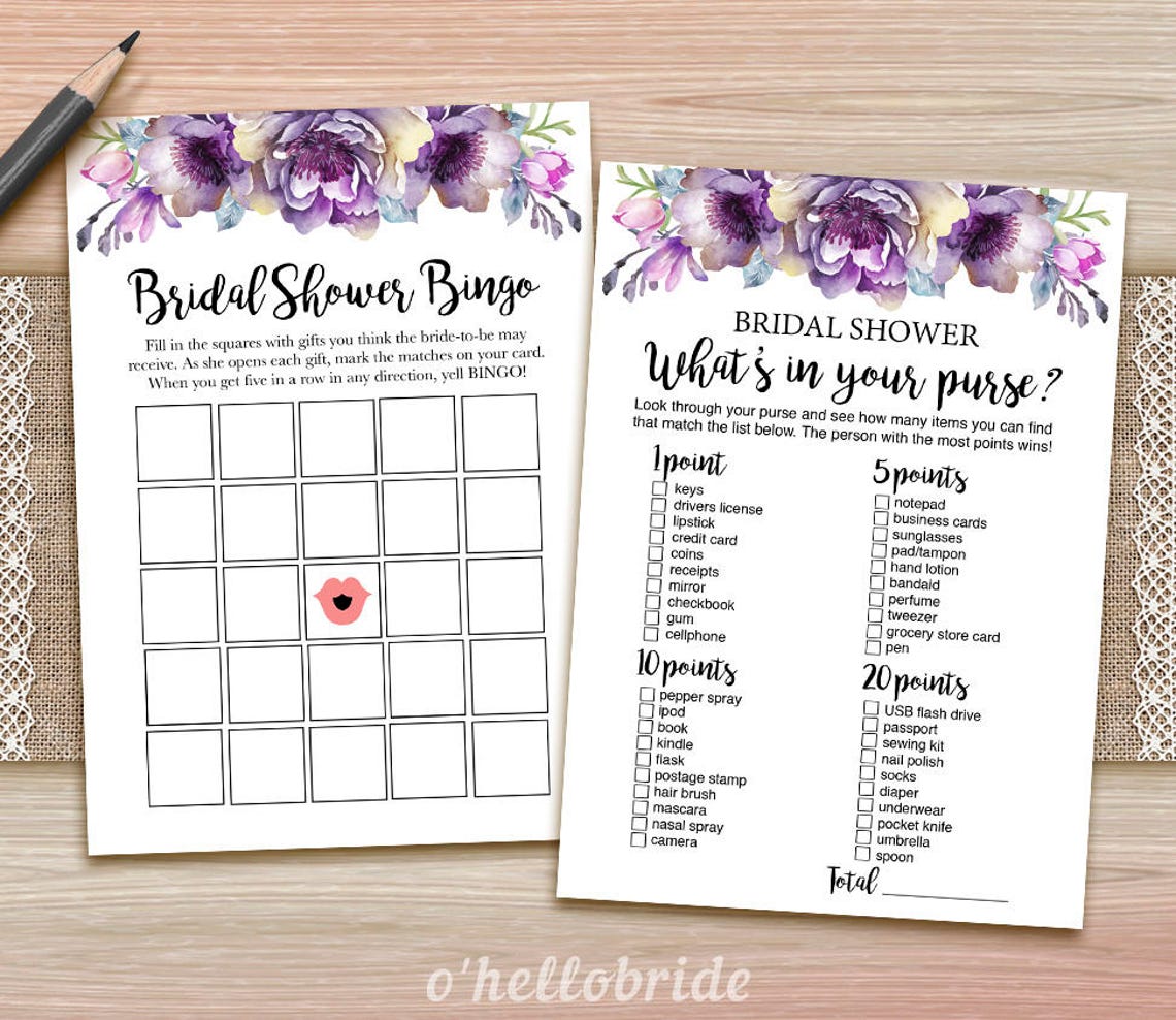 Purple Floral Bridal Shower Games Package Printable Purple | Etsy