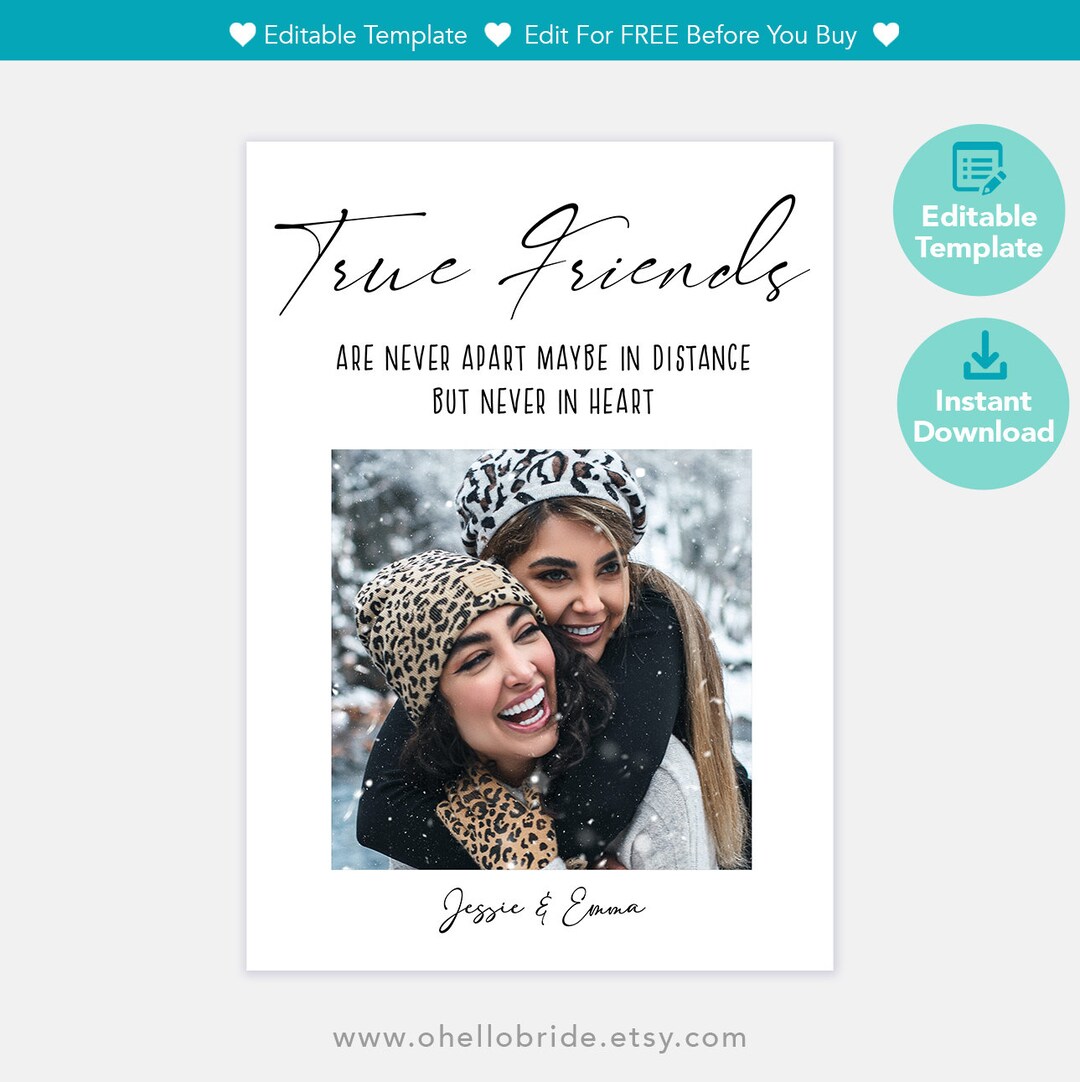 Editable Friendship Print Gift for Best Friends Personalised Gifts for ...